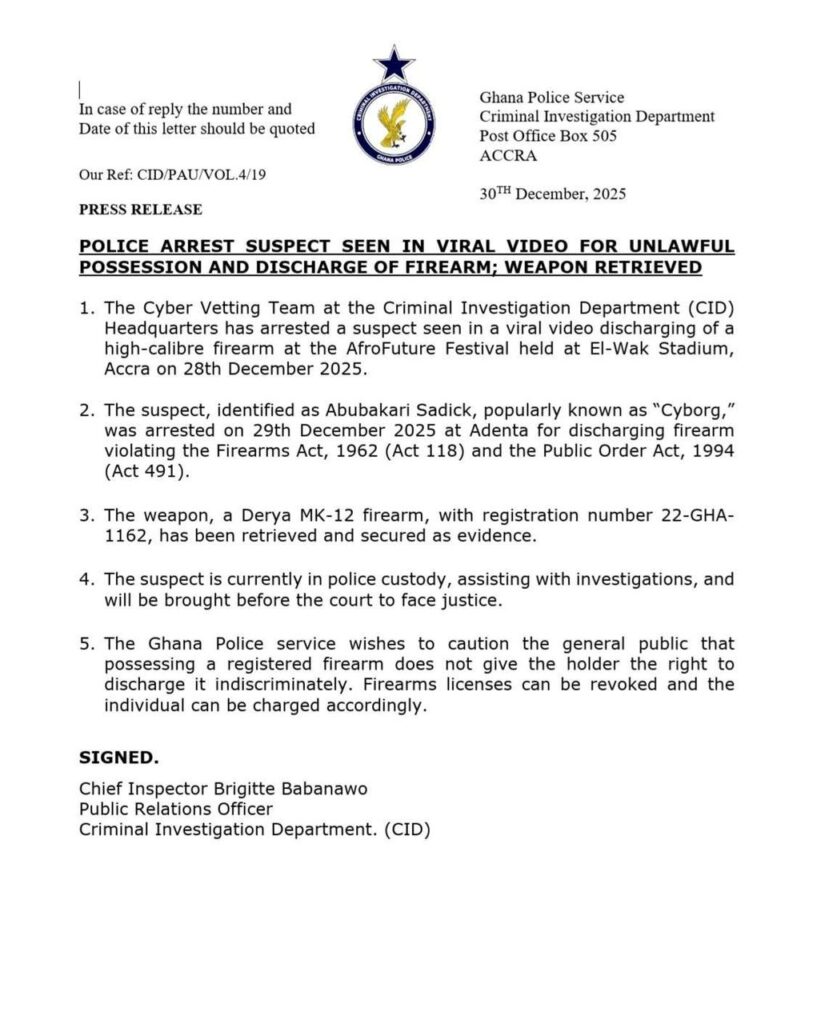 Police arrest ‘gun firing’ man at AfroFuture Festival - Ghana Eye Report